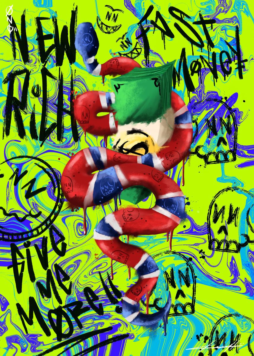 'LUCKY SNAKE' Poster, picture, metal print, paint by O N C | Displate