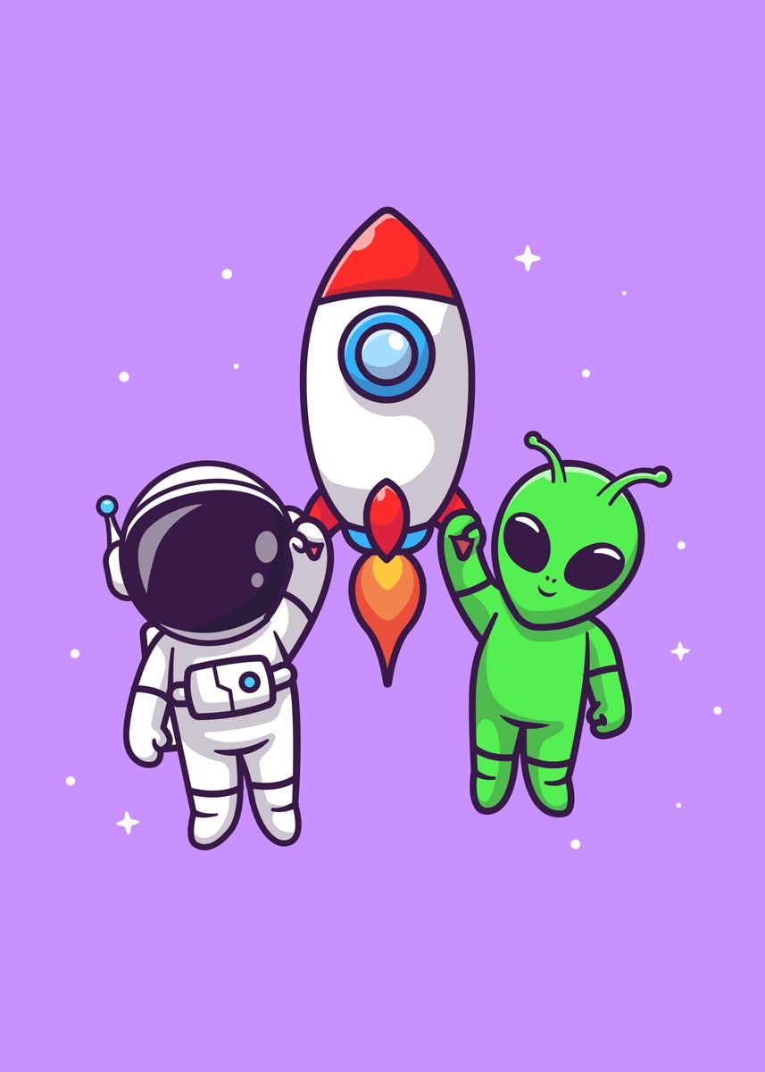 'alien flying with rocket' Poster by Le Duc Hiep | Displate