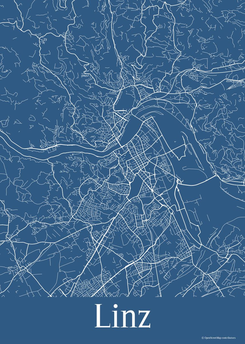 'Linz Austria Blue' Poster by Mappingz | Displate