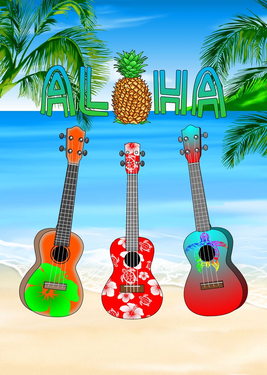 'Aloha Island Ukuleles' Poster, picture, metal print, paint by Chris ...