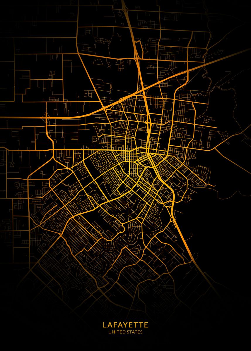 'Lafayette USA City Map' Poster, picture, metal print, paint by Trulaf ...