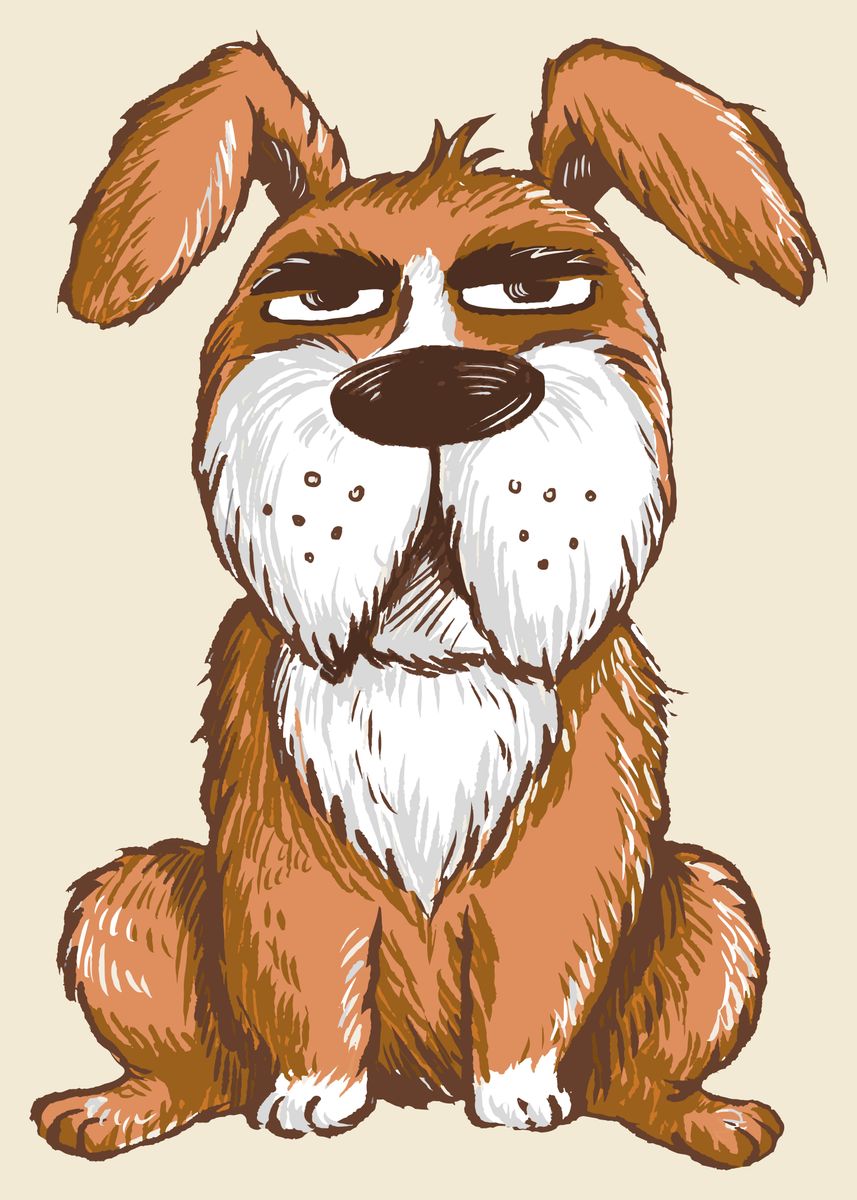 'Serious dog cartoon Poster' Poster, picture, metal print, paint by ...