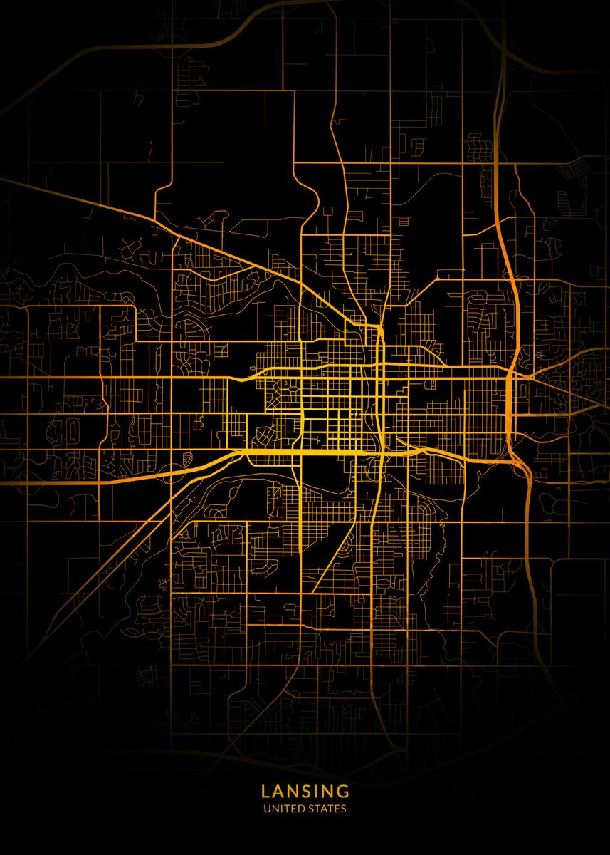 'Lansing USA City Map' Poster, picture, metal print, paint by Trulaf ...