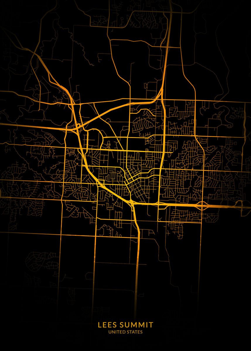'Lees Summit USA City Map' Poster, picture, metal print, paint by ...