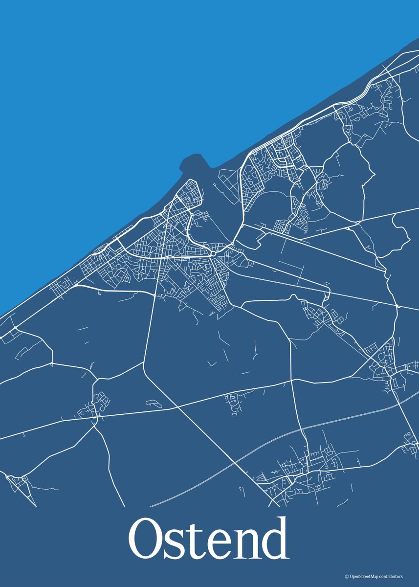 'Ostend Belgium Blue' Poster by Mappingz | Displate