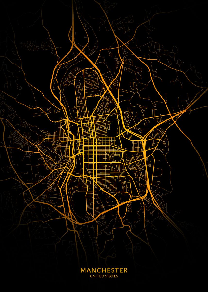 'Manchester USA City Map' Poster, picture, metal print, paint by Trulaf ...