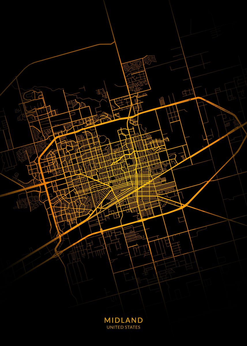 'Midland USA City Map' Poster, picture, metal print, paint by Trulaf ...