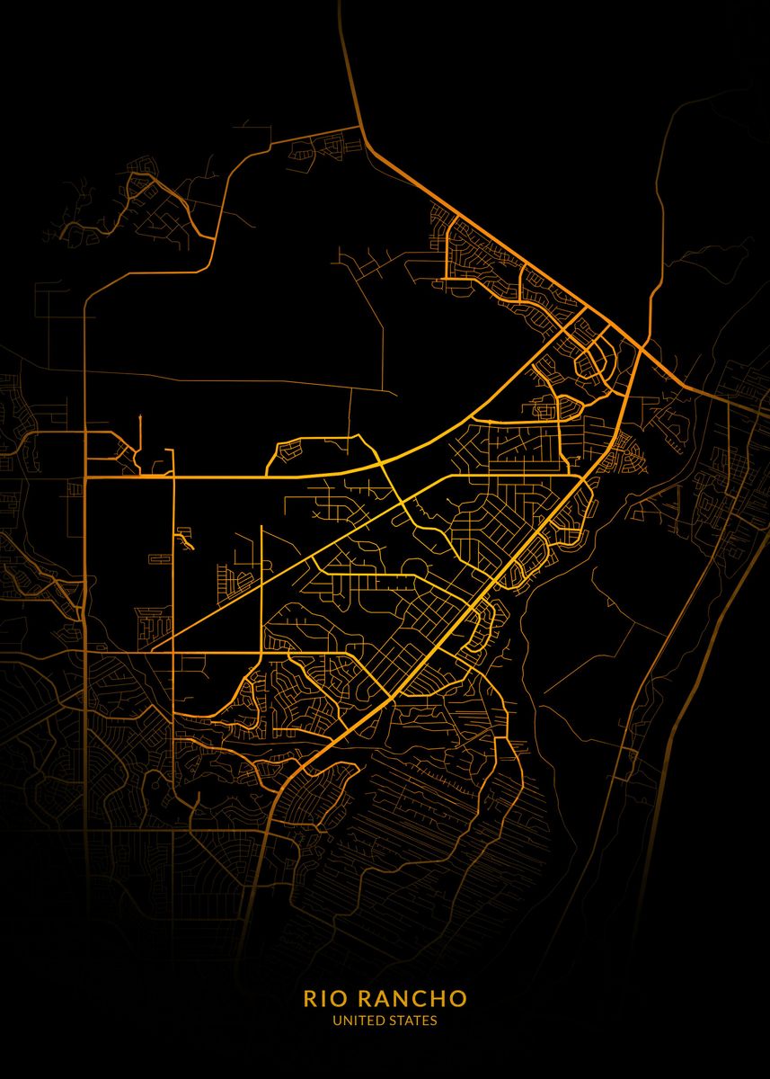 'Rio Rancho City Map Gold' Poster, picture, metal print, paint by ...