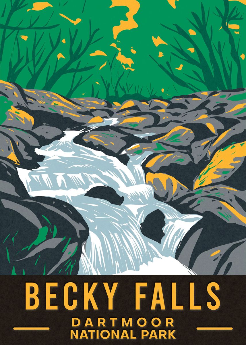 'Becky Falls' Poster, picture, metal print, paint by Jordan Holmes ...