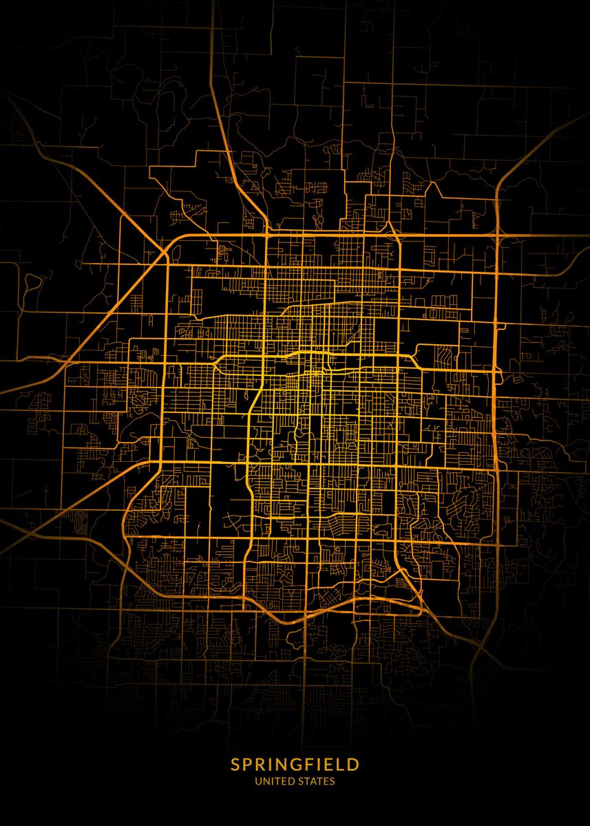 'Springfield City Map Gold' Poster, picture, metal print, paint by Trulaf Design | Displate