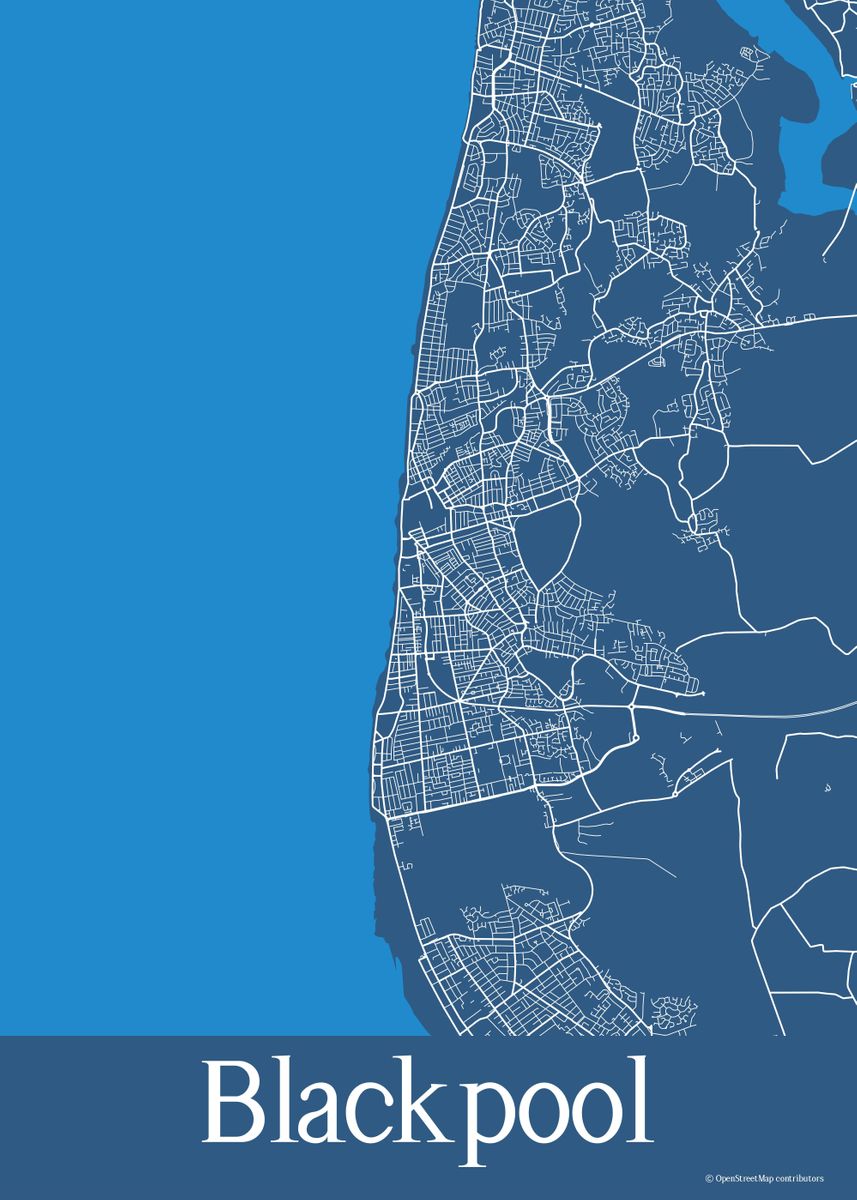'Blackpool UK Blue Map' Poster, picture, metal print, paint by Mappingz ...