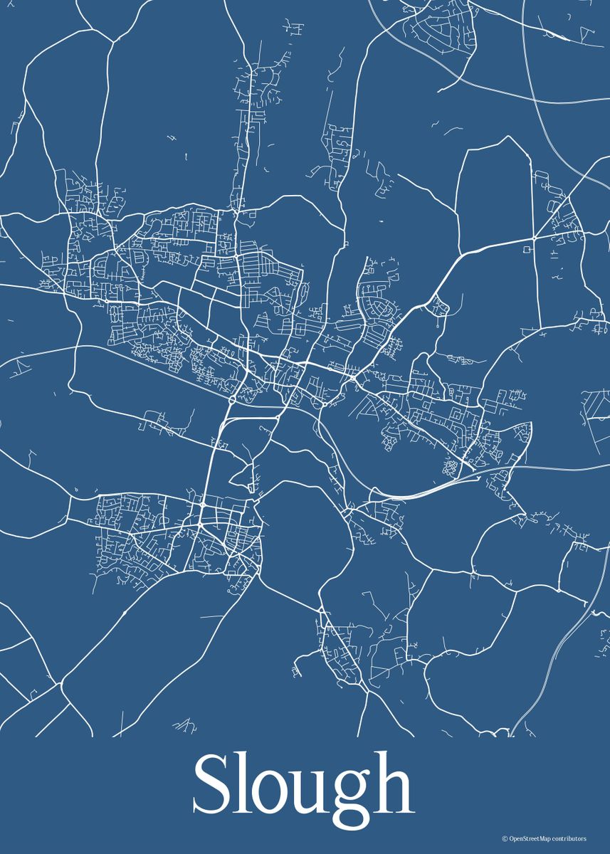 'Slough UK Blue Map' Poster, picture, metal print, paint by Mappingz ...