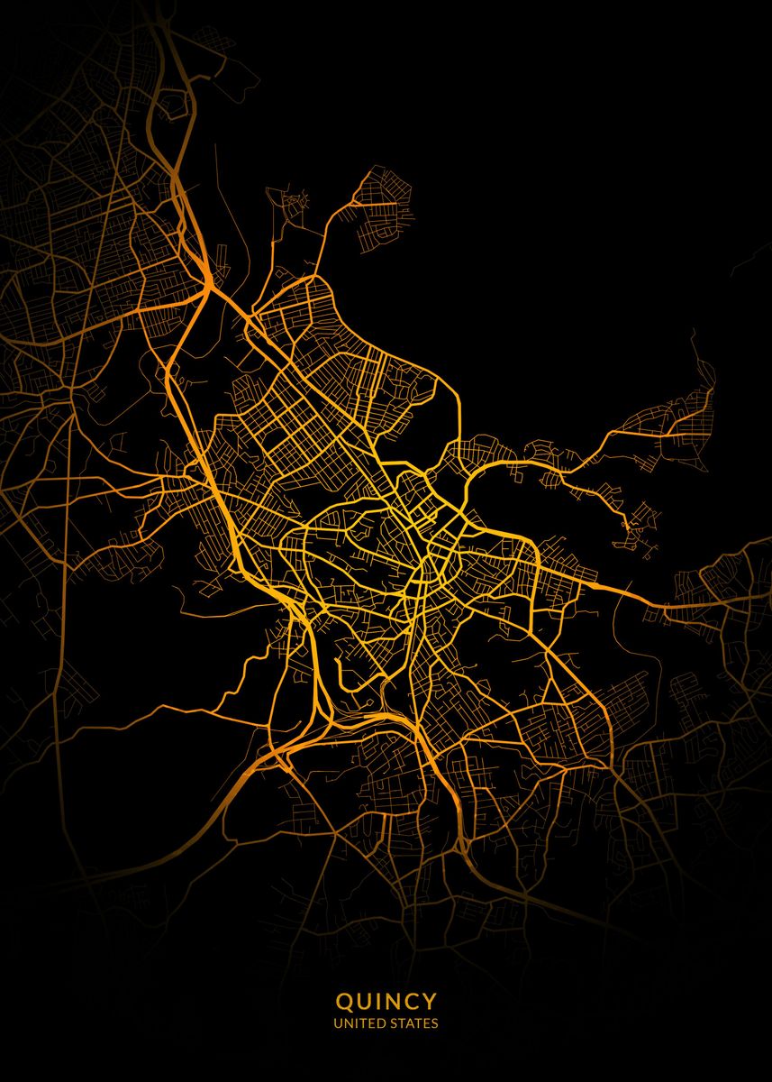 'Quincy City Map Gold' Poster, picture, metal print, paint by Trulaf Design | Displate