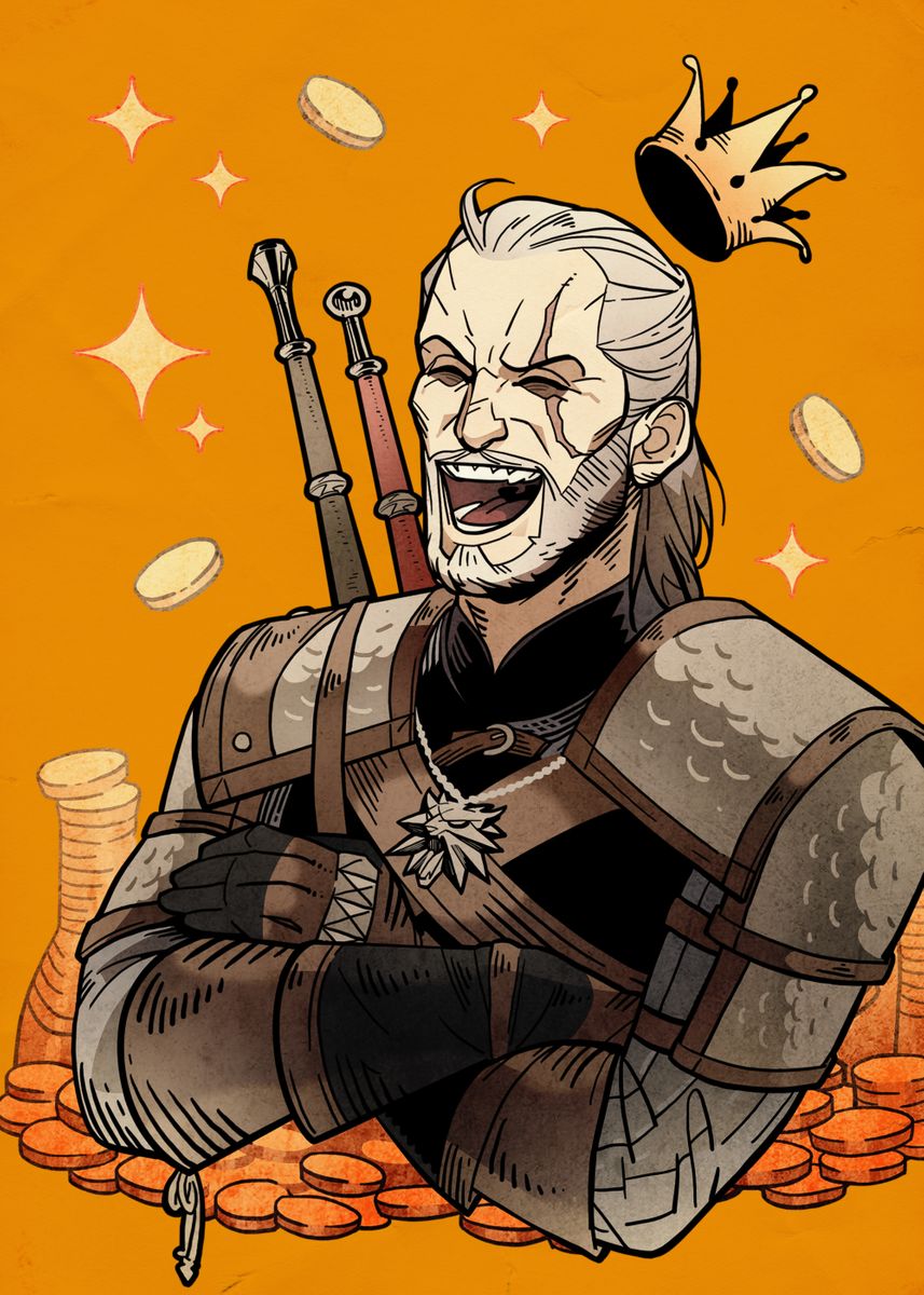 'Happy Geralt' Poster, picture, metal print, paint by Witcher 3 | Displate