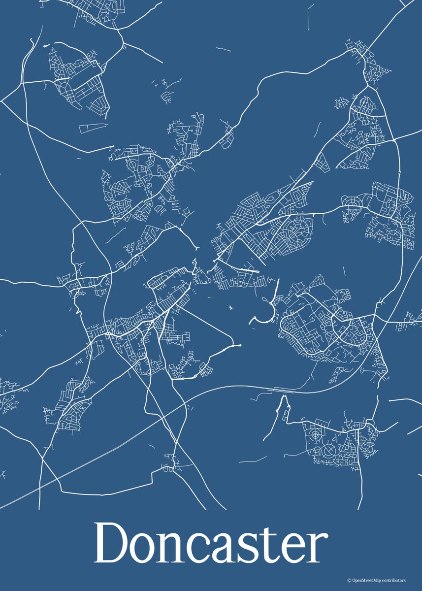 'Doncaster UK Blue Map' Poster, picture, metal print, paint by Mappingz ...