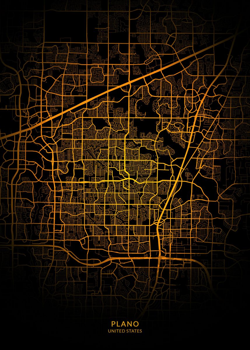'Plano City Map Gold' Poster, picture, metal print, paint by Trulaf Design | Displate