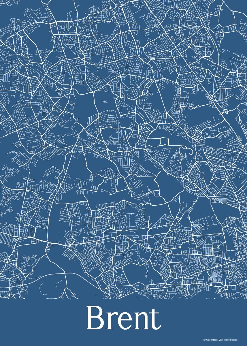 'Brent UK Blue Map' Poster by Mappingz | Displate