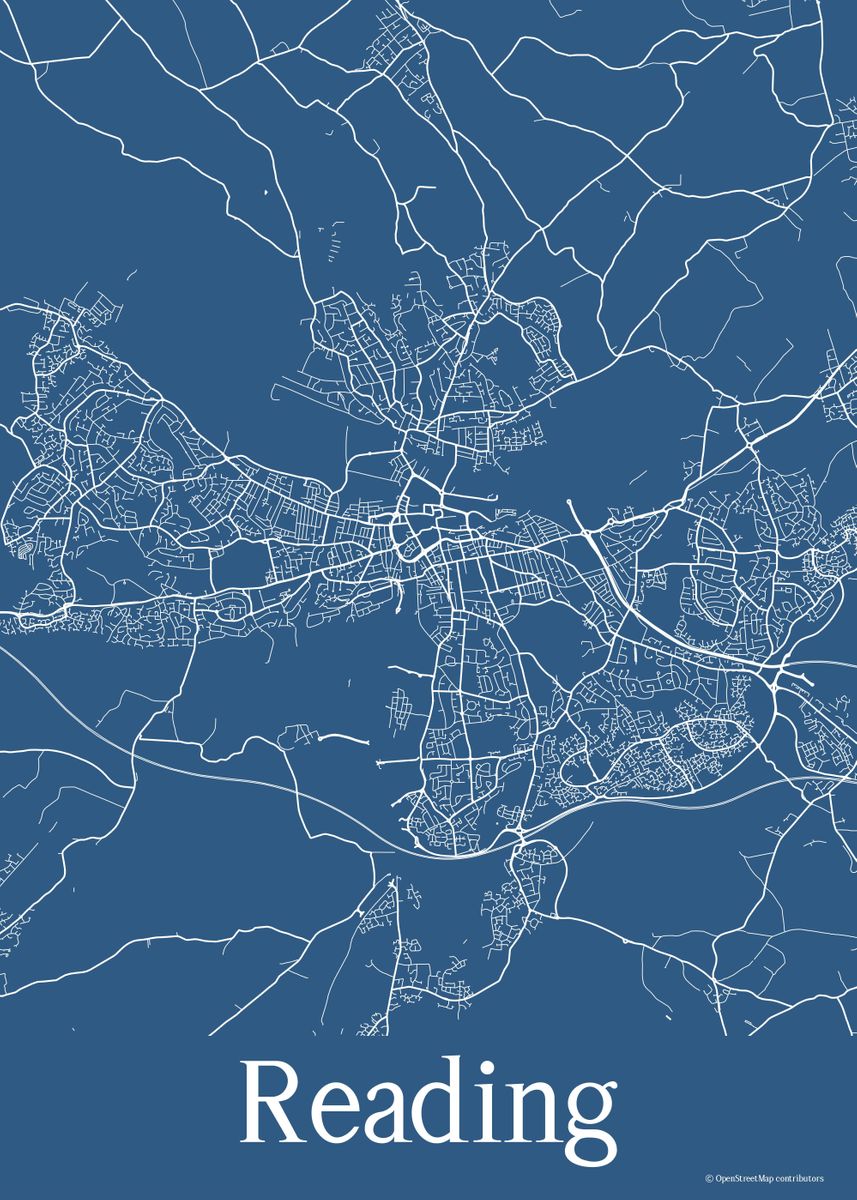 'Reading UK Blue Map' Poster by Mappingz | Displate