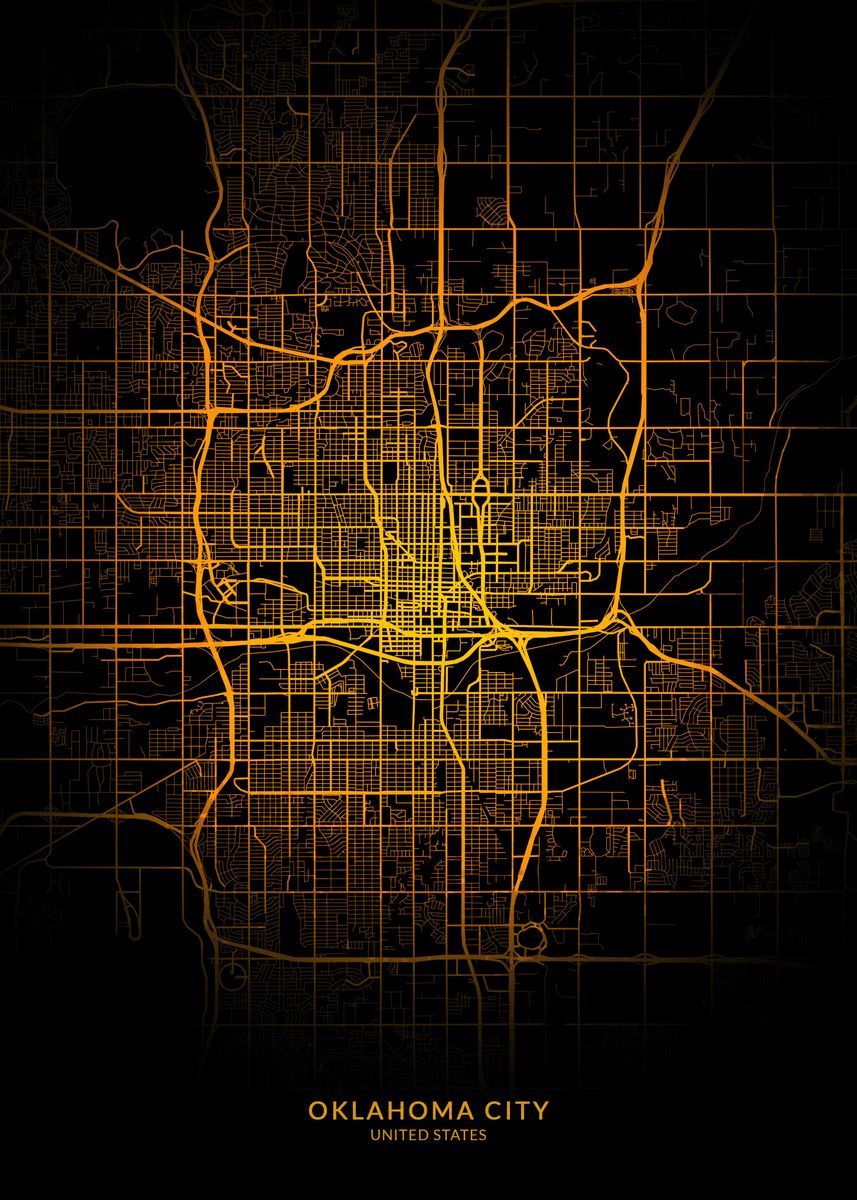 'Oklahoma City Map Gold' Poster, picture, metal print, paint by Trulaf ...