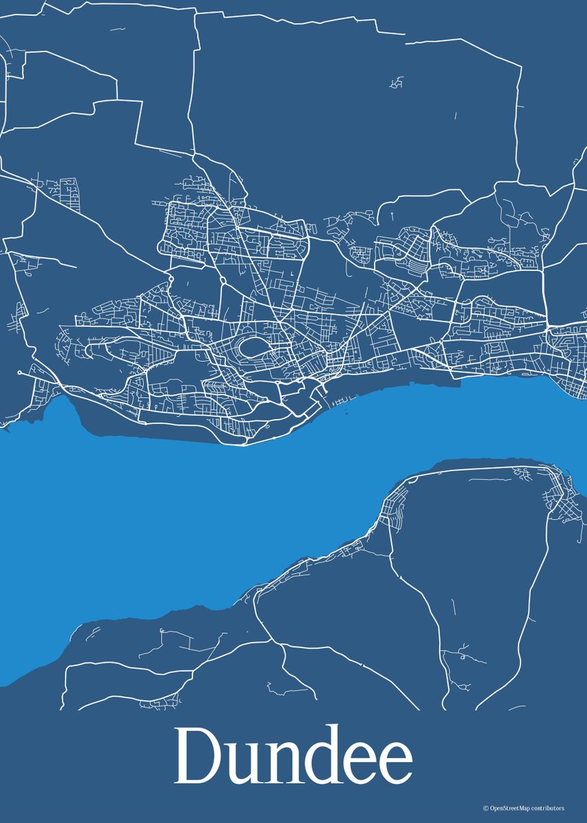 'Dundee UK Blue Map' Poster, picture, metal print, paint by Mappingz ...
