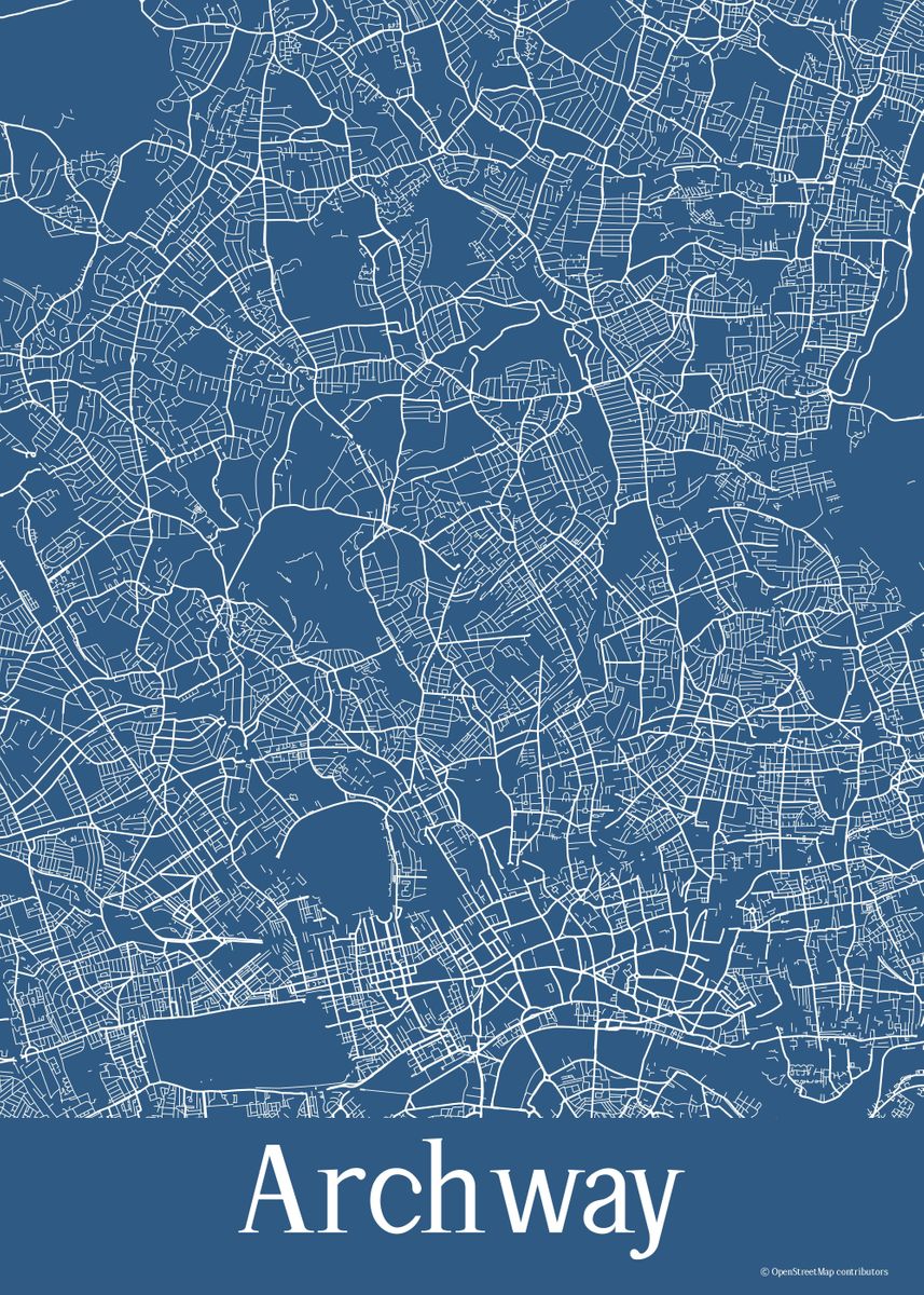 'Archway UK Blue Map' Poster by Mappingz | Displate