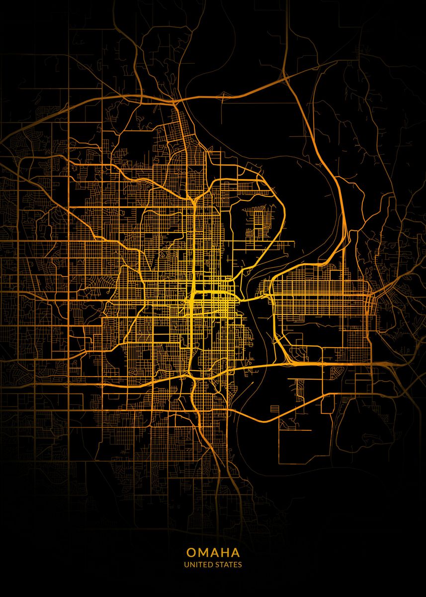 'Omaha City Map Gold' Poster, picture, metal print, paint by Trulaf Design | Displate