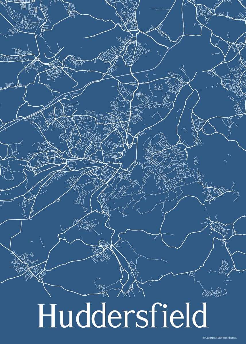'Huddersfield UK Blue Map' Poster by Mappingz | Displate