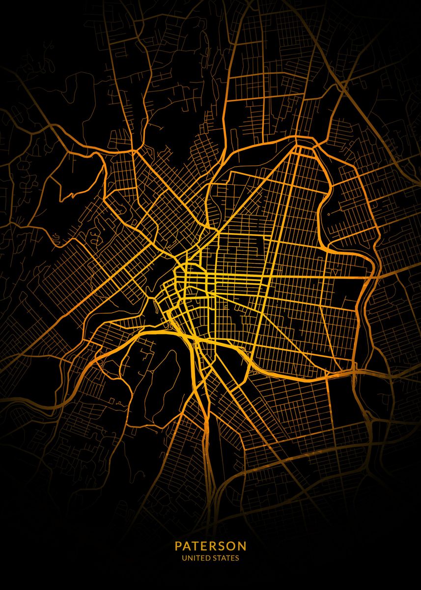 'Paterson City Map Gold' Poster, picture, metal print, paint by Trulaf ...