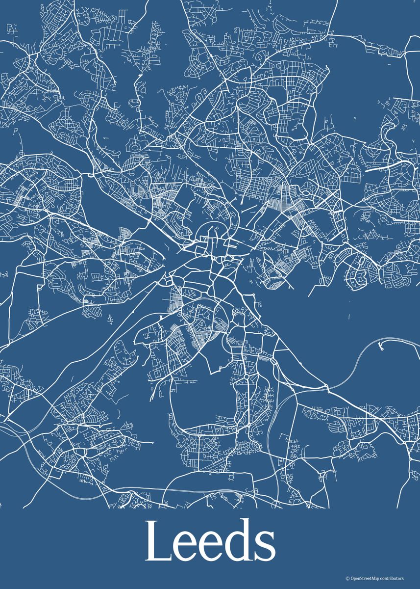 'Leeds UK Blue Map' Poster by Mappingz | Displate