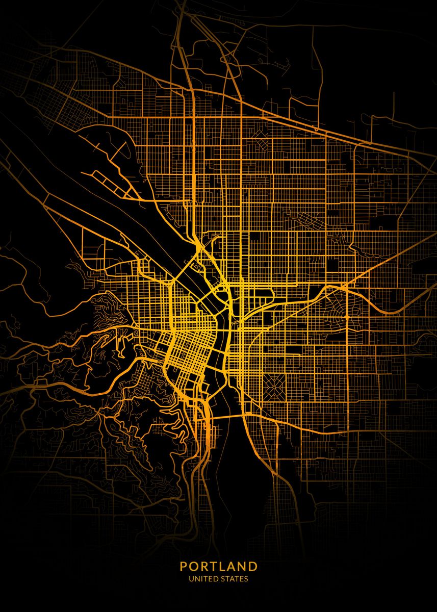 'Portland City Map Gold' Poster, picture, metal print, paint by Trulaf Design | Displate