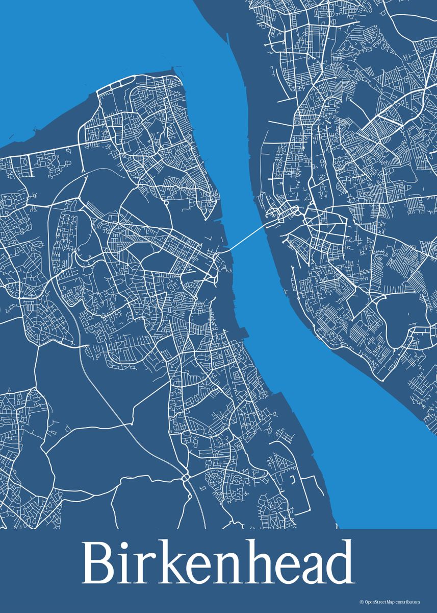 'Birkenhead UK Blue Map' Poster by Mappingz | Displate