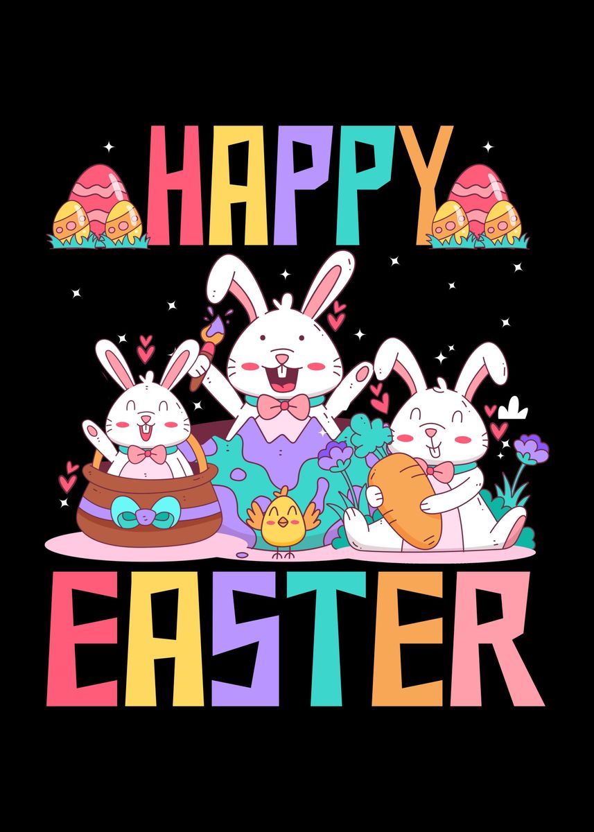 'Happy Easter Girls Bunny' Poster, picture, metal print, paint by ...