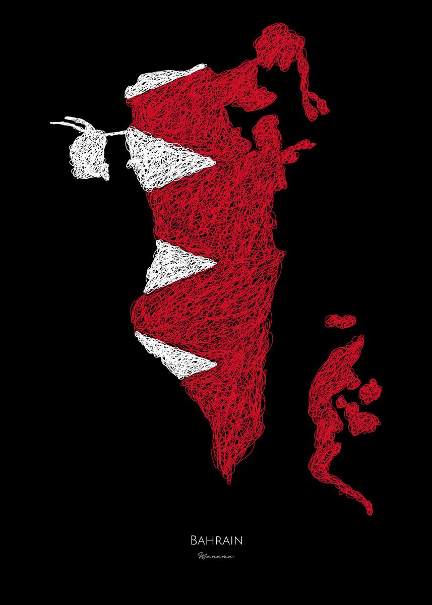 'Bahrain Scribble Art Flag' Poster by erwin saputra art | Displate