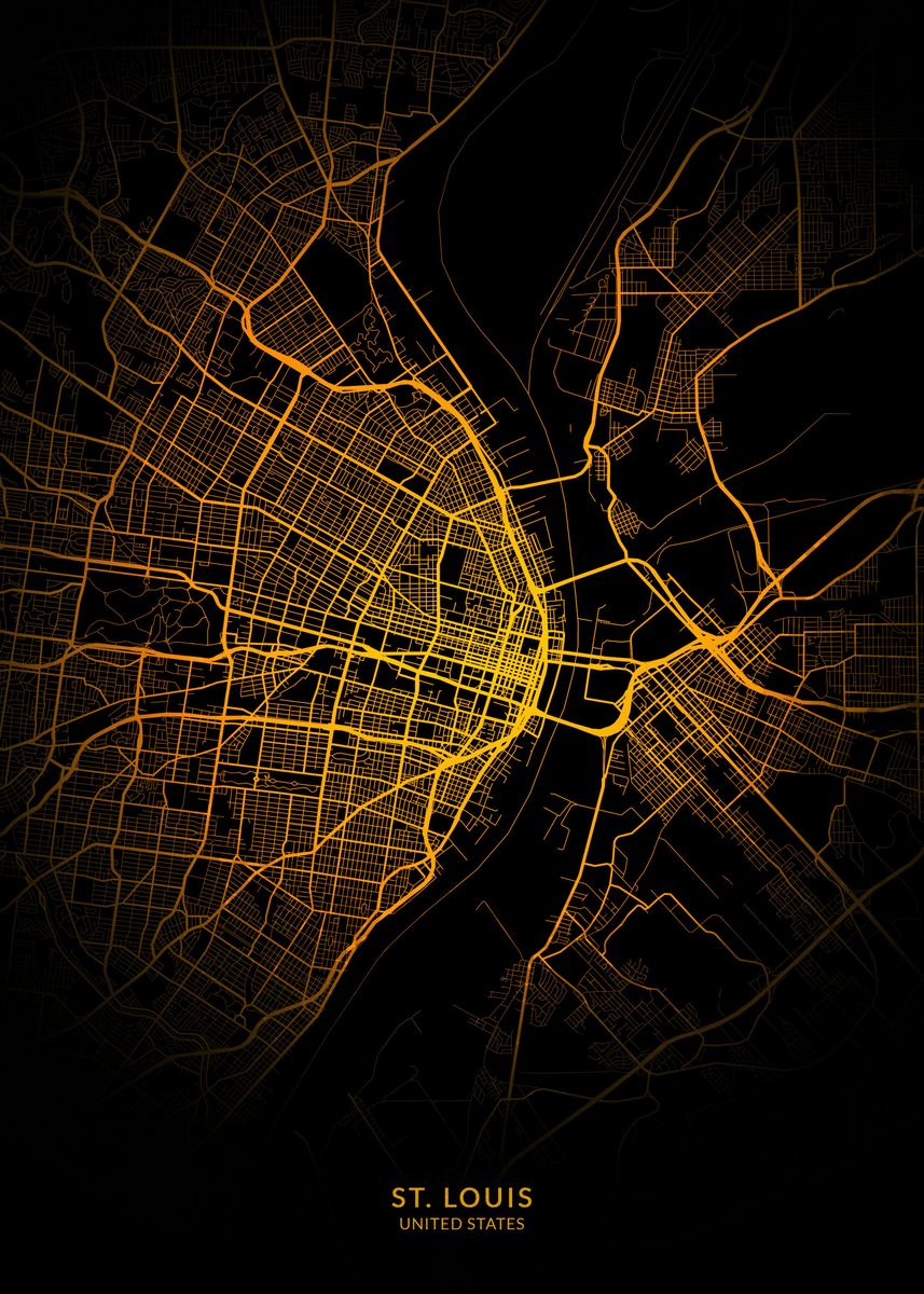 'St Louis City Map Gold' Poster by Trulaf Design | Displate