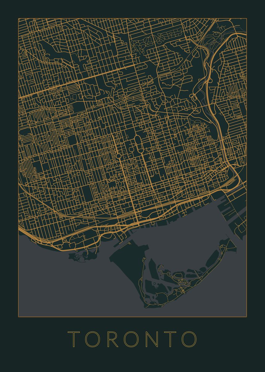 'Toronto Gray Orange Map' Poster, picture, metal print, paint by ...