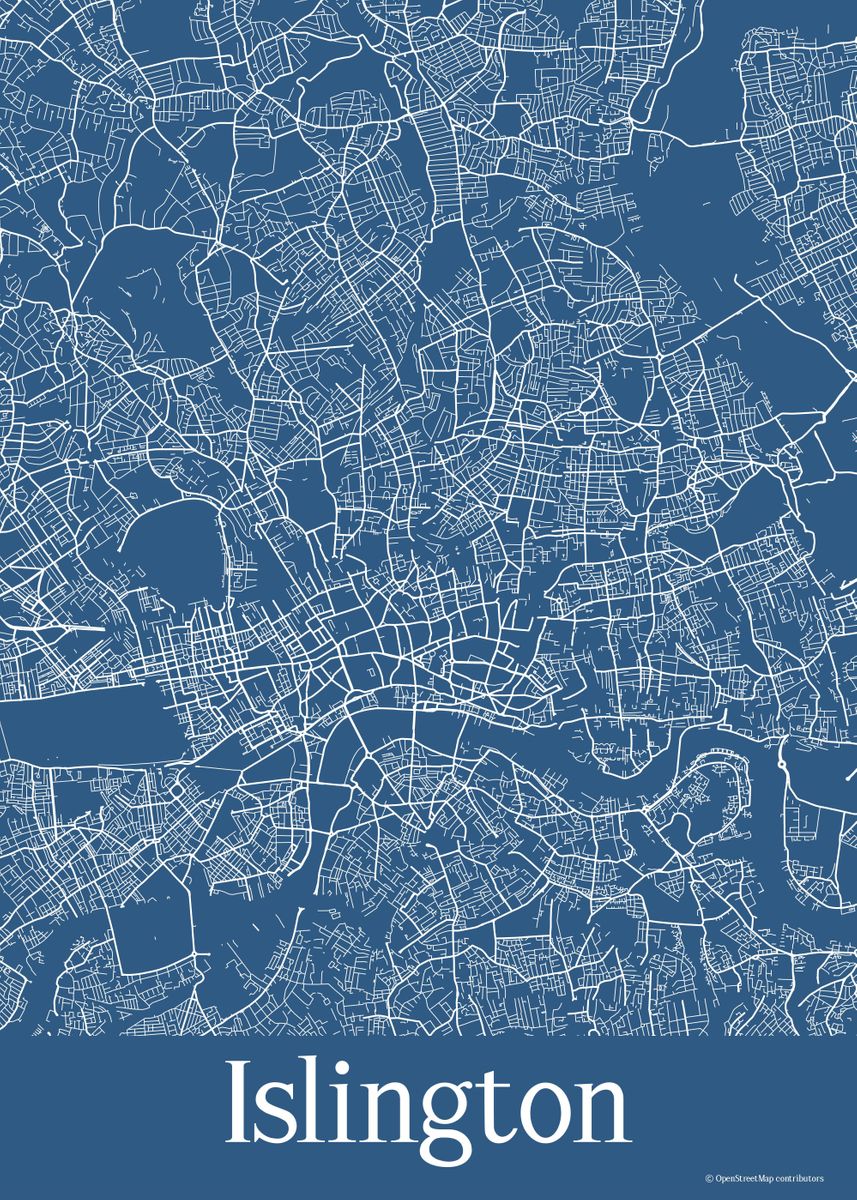 'Islington UK Blue Map' Poster, picture, metal print, paint by Mappingz ...