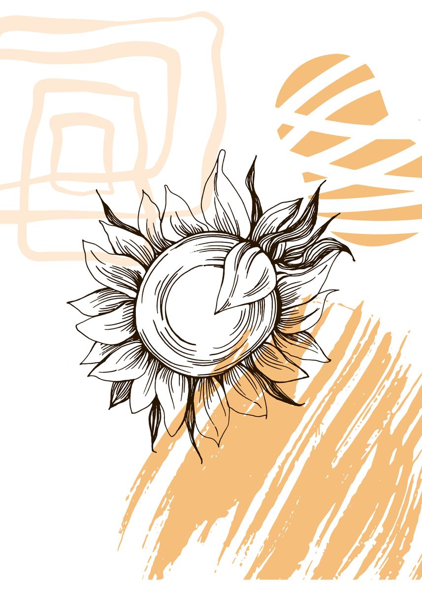 'Sunflower Geometric flower' Poster, picture, metal print, paint by ...