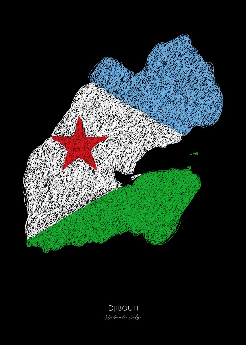 'DJOBOUTI FLAG MAP SCRIBBLE' Poster, picture, metal print, paint by ...