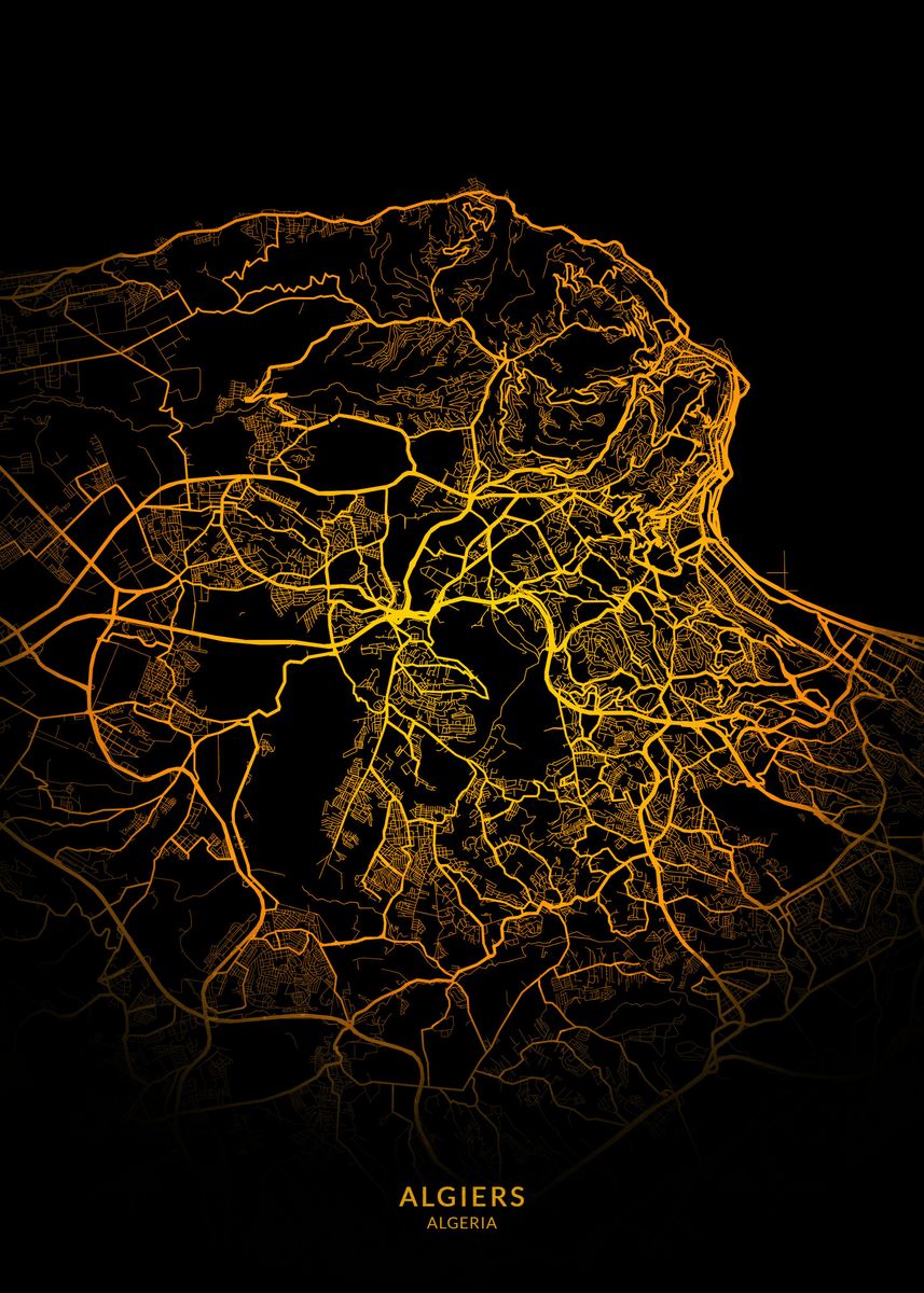 'Algiers City Map Gold' Poster, picture, metal print, paint by Trulaf Design | Displate