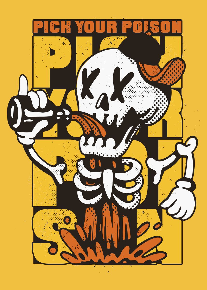 'Skeleton poison retro' Poster, picture, metal print, paint by ...