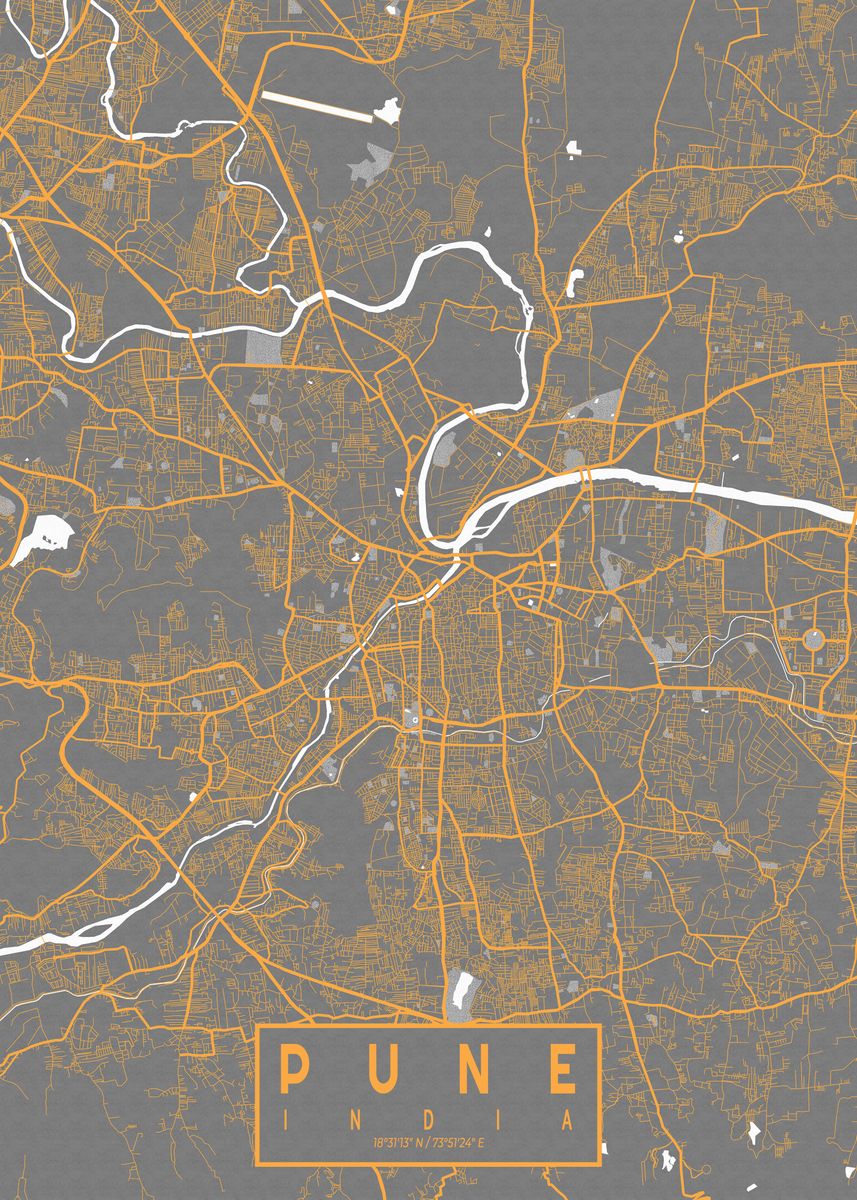 'Pune City Map Bauhaus' Poster, picture, metal print, paint by deMAP ...