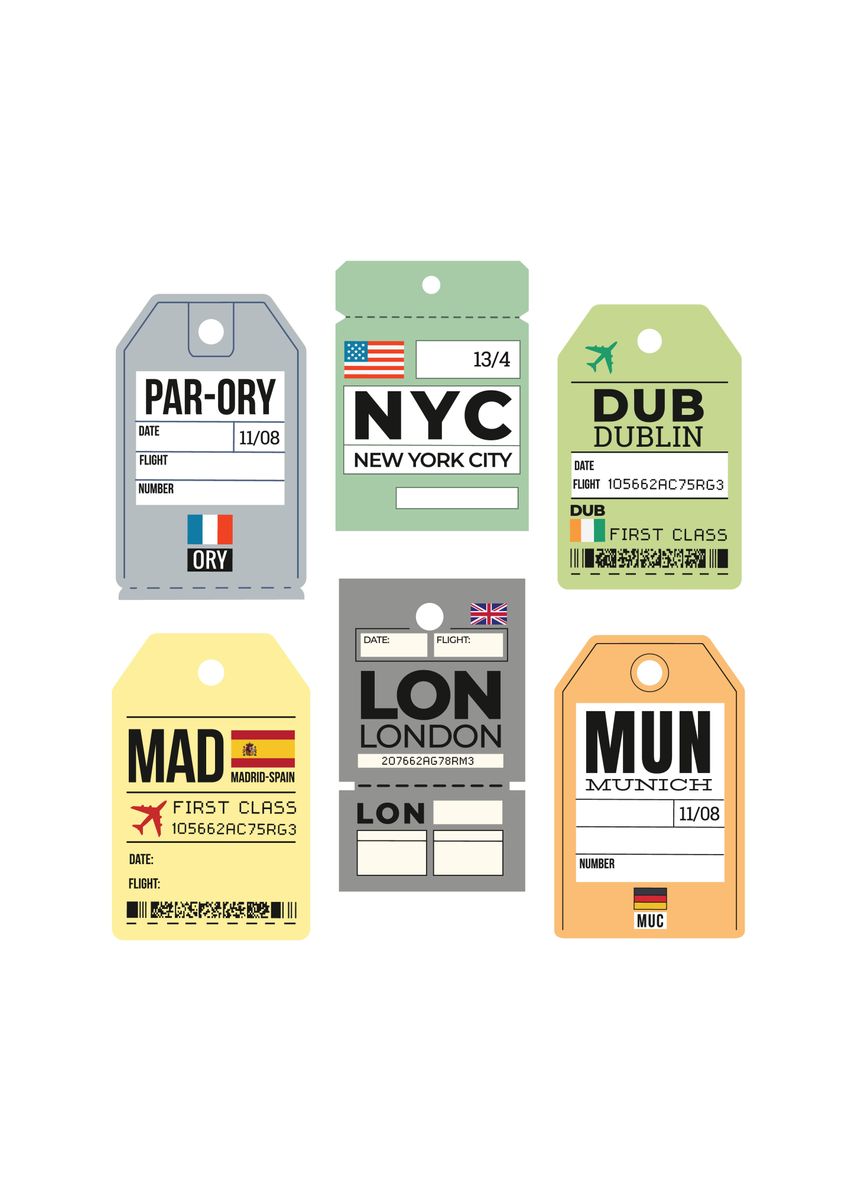 'Travel luggage tags design' Poster, picture, metal print, paint by ...