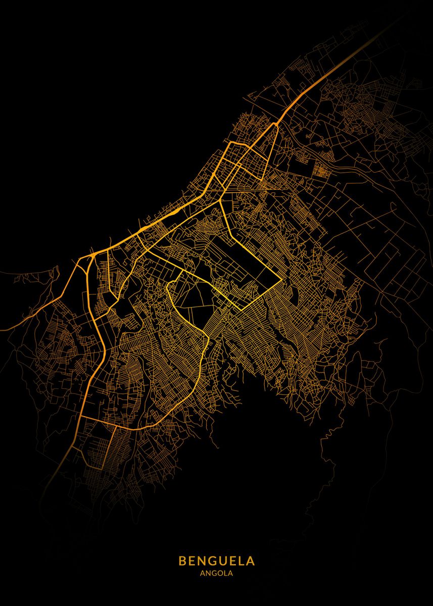 'Benguela City Map Gold' Poster, picture, metal print, paint by Trulaf ...