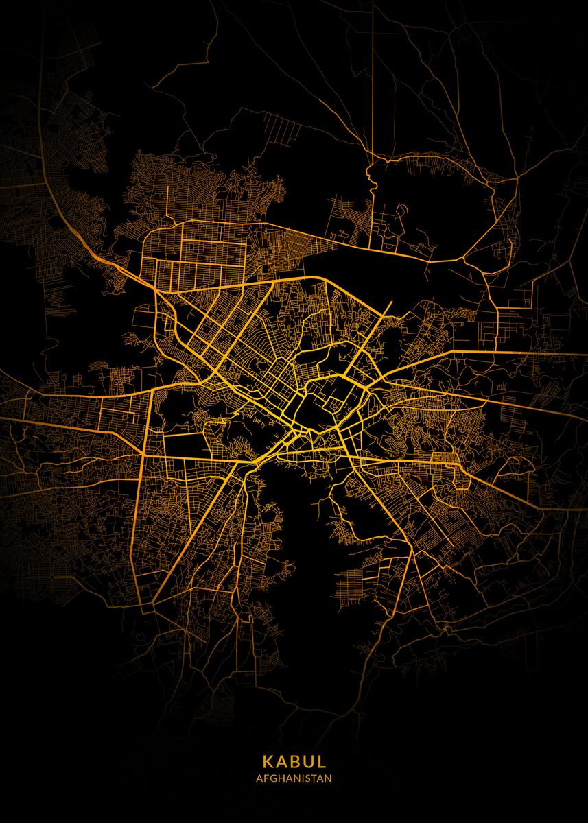 'Kabul City Map Gold' Poster, picture, metal print, paint by Trulaf ...