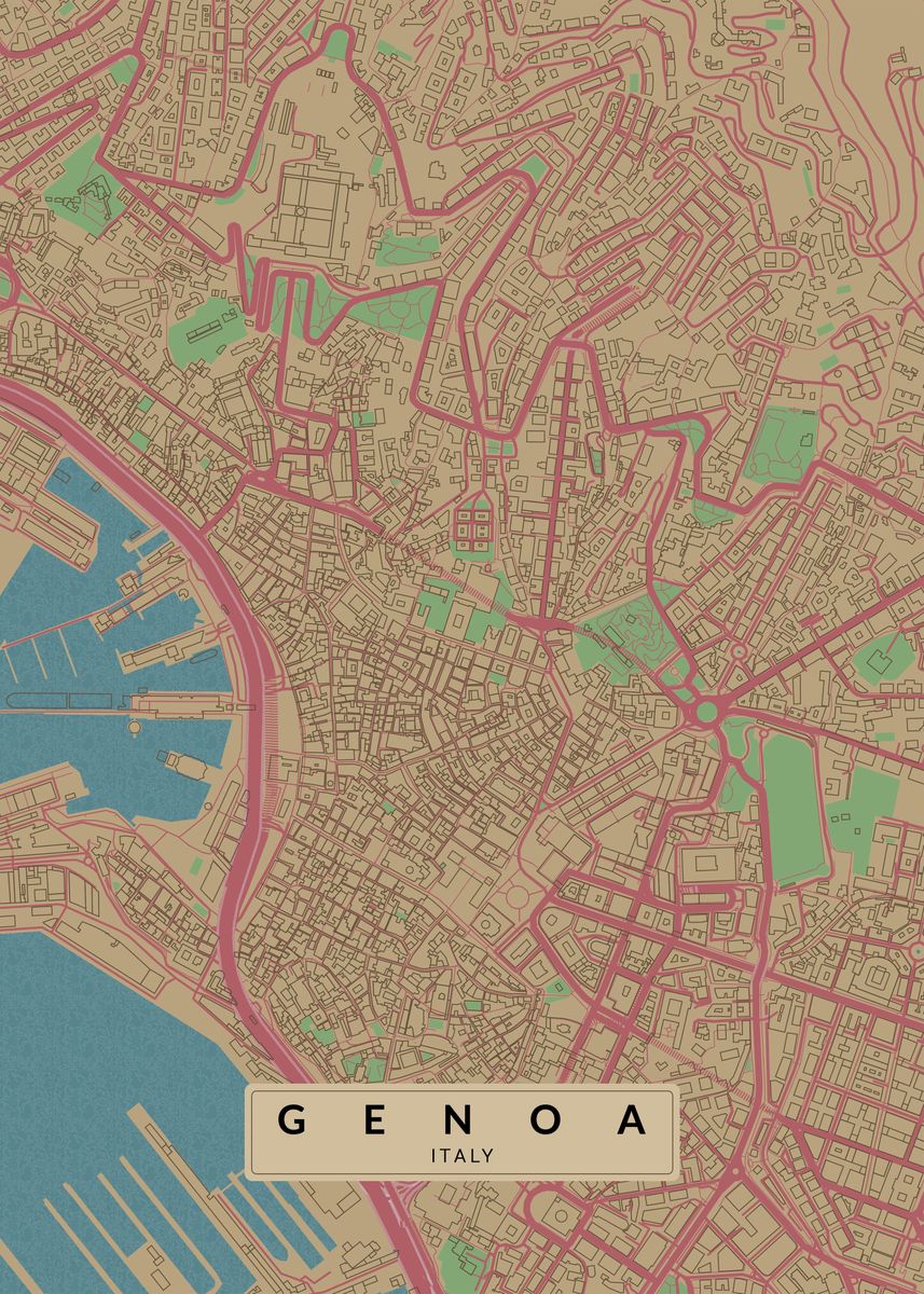 'Genoa Italy City Map' Poster, picture, metal print, paint by NoLapan ...