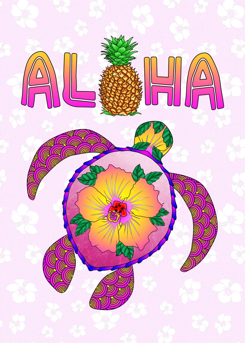 'Aloha Tropical Turtle' Poster, picture, metal print, paint by Chris ...