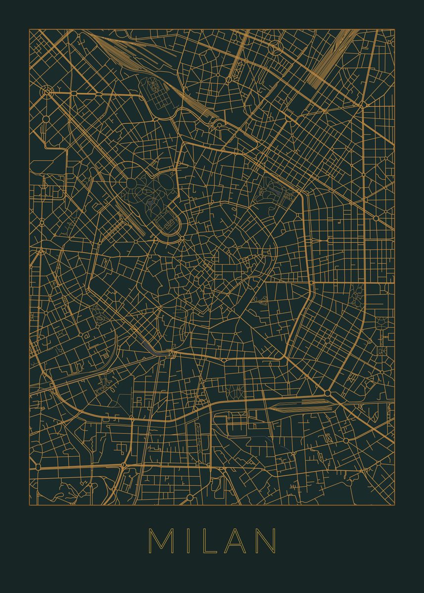 'Milan Gray Orange Map' Poster, picture, metal print, paint by dkDesign ...