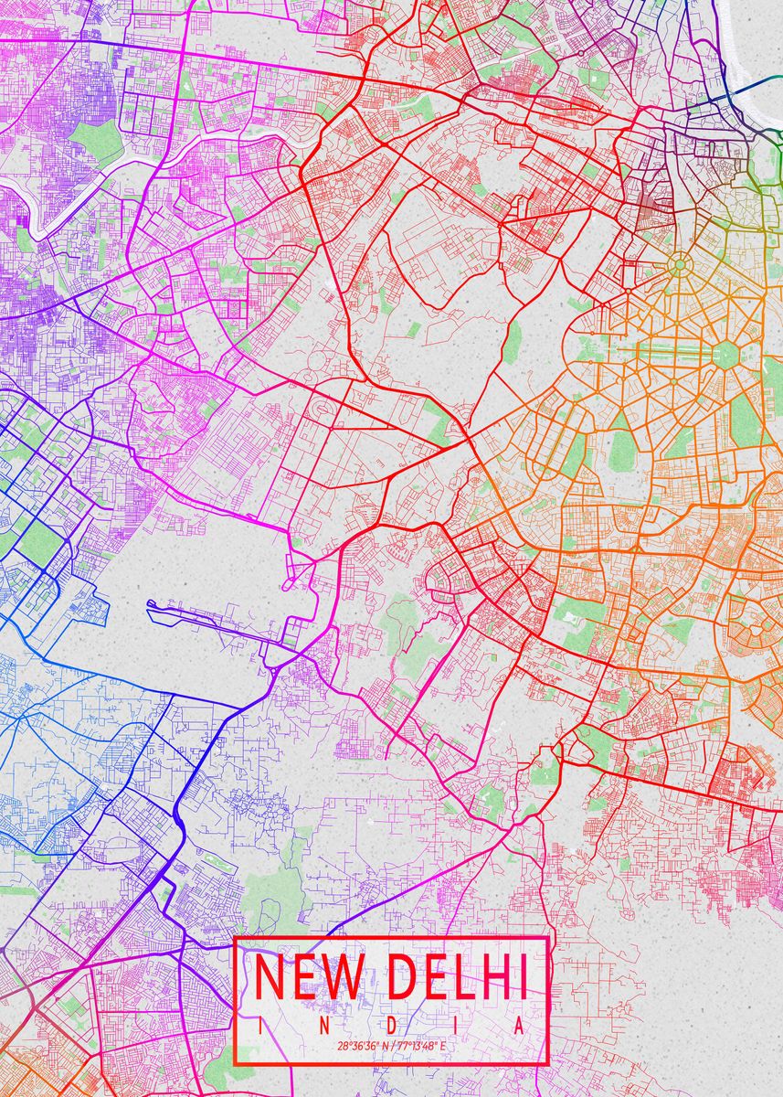 'New Delhi Map Colorful' Poster, picture, metal print, paint by deMAP ...