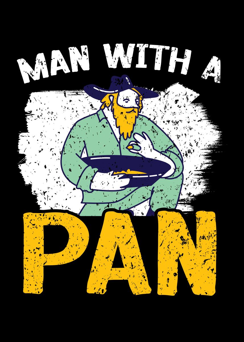 'Man With A Pan Gold' Poster, picture, metal print, paint by NAO | Displate
