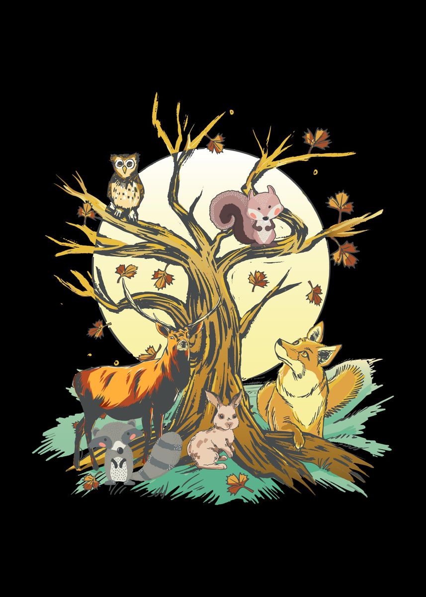 'Forest Animals Deer Fox' Poster, picture, metal print, paint by ...